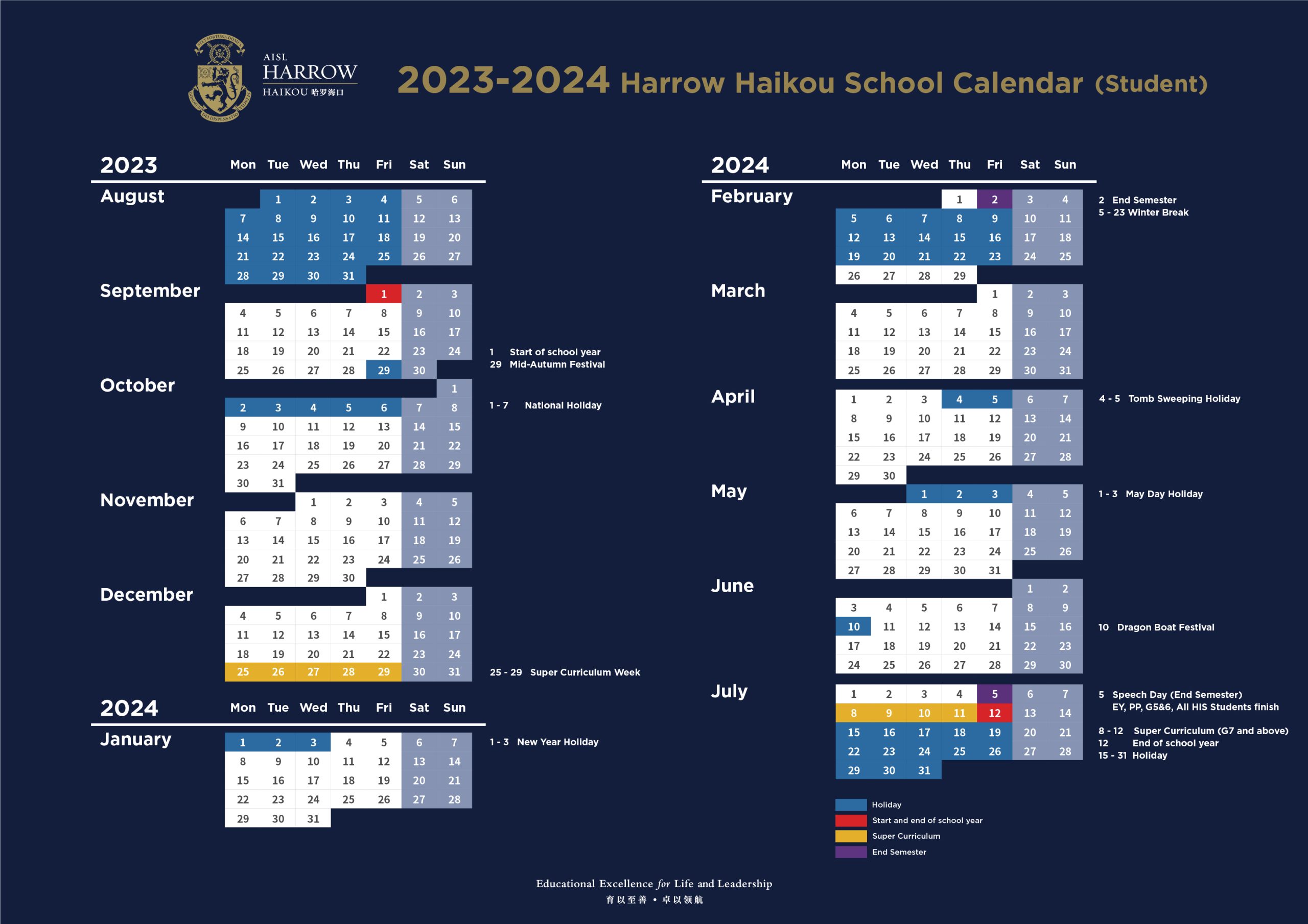 School Calendar - Harrow Haikou