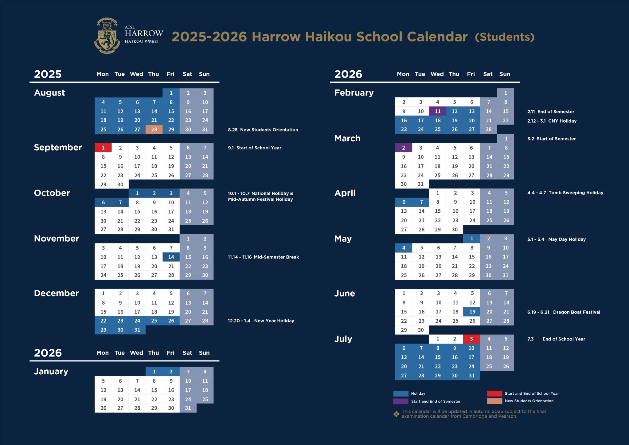 School Calendar - Harrow Haikou